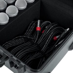 Gator Cases Molded Flight Case to Hold Up to (15) Wired Microphones with TSA Approved Locking Latch and Cable Storage; (GTSA-MIC15)