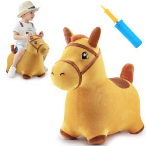 iplay, ilearn bouncy pals hopping horse, toddler girl boy inflatable bouncing animal hopper toy, outdoor indoor plush ride on bouncer, baby birthday gift 18 month 2 3 4 year old kid - horse