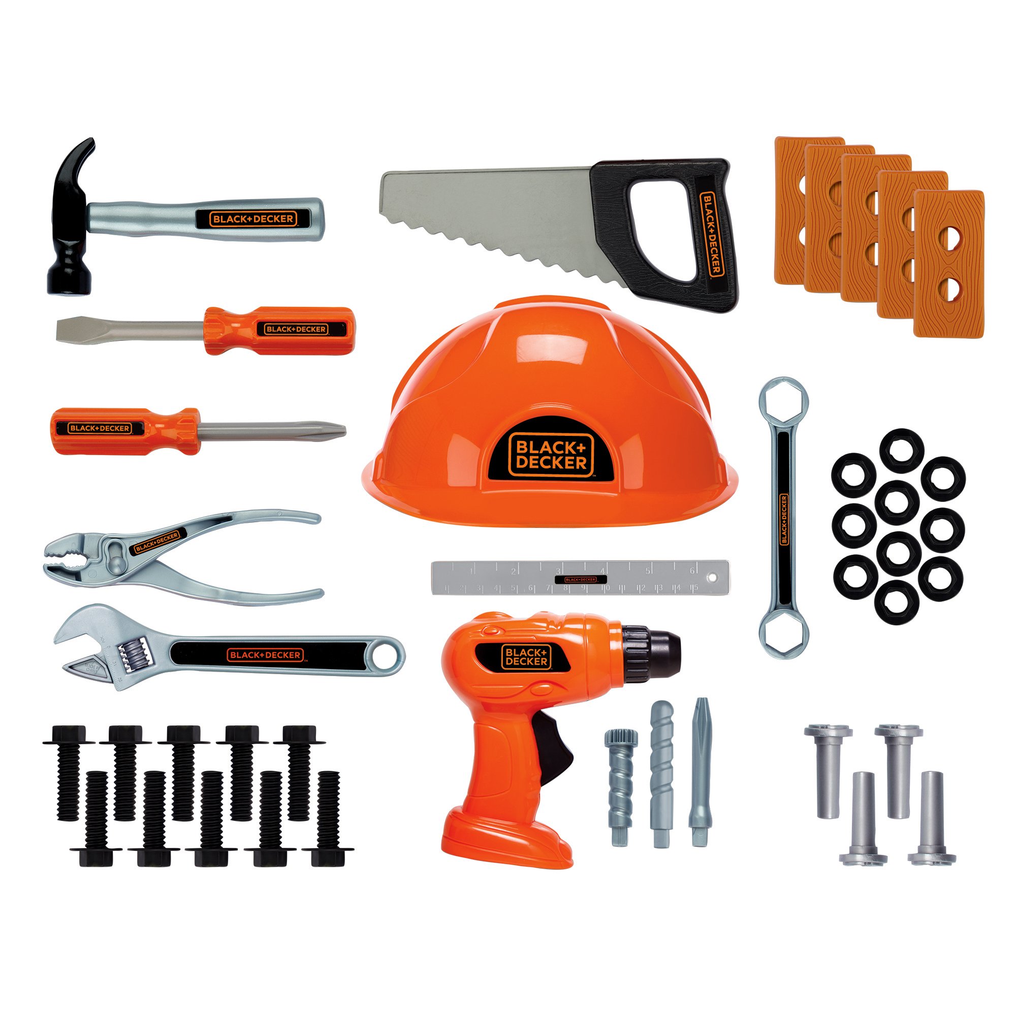 Black+Decker Junior Kids Tool Set - Mega Tool Set with 42Piece Tools & Accessories! Role Play Tools for Toddlers Boys & Girls Ages 3 Years Old & Above, Includes Helmet & Drill!