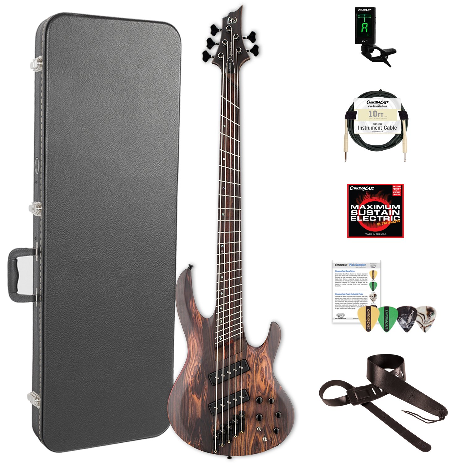 ESP LB1005SEMSRNS-KIT-2 B Series B-1005SE Multi-Scale 5-String Electric Bass Guitar, Natural Satin