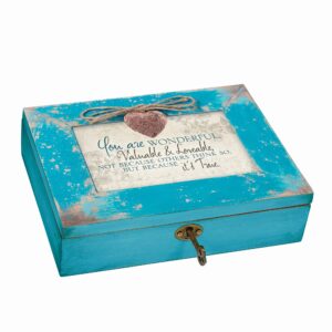 Cottage Garden You are Wonderful Valuable Lovable Teal Distressed Jewelry Music Box Plays You Light Up My Life