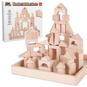 iplay, ilearn kid wooden building block set, toddler natural wood block montessori learning toy, large hardwood stacking brick castle unit, preschool classroom gift 2 3 4 5 6 8 year old boy girl child