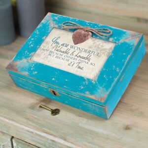 Cottage Garden You are Wonderful Valuable Lovable Teal Distressed Jewelry Music Box Plays You Light Up My Life