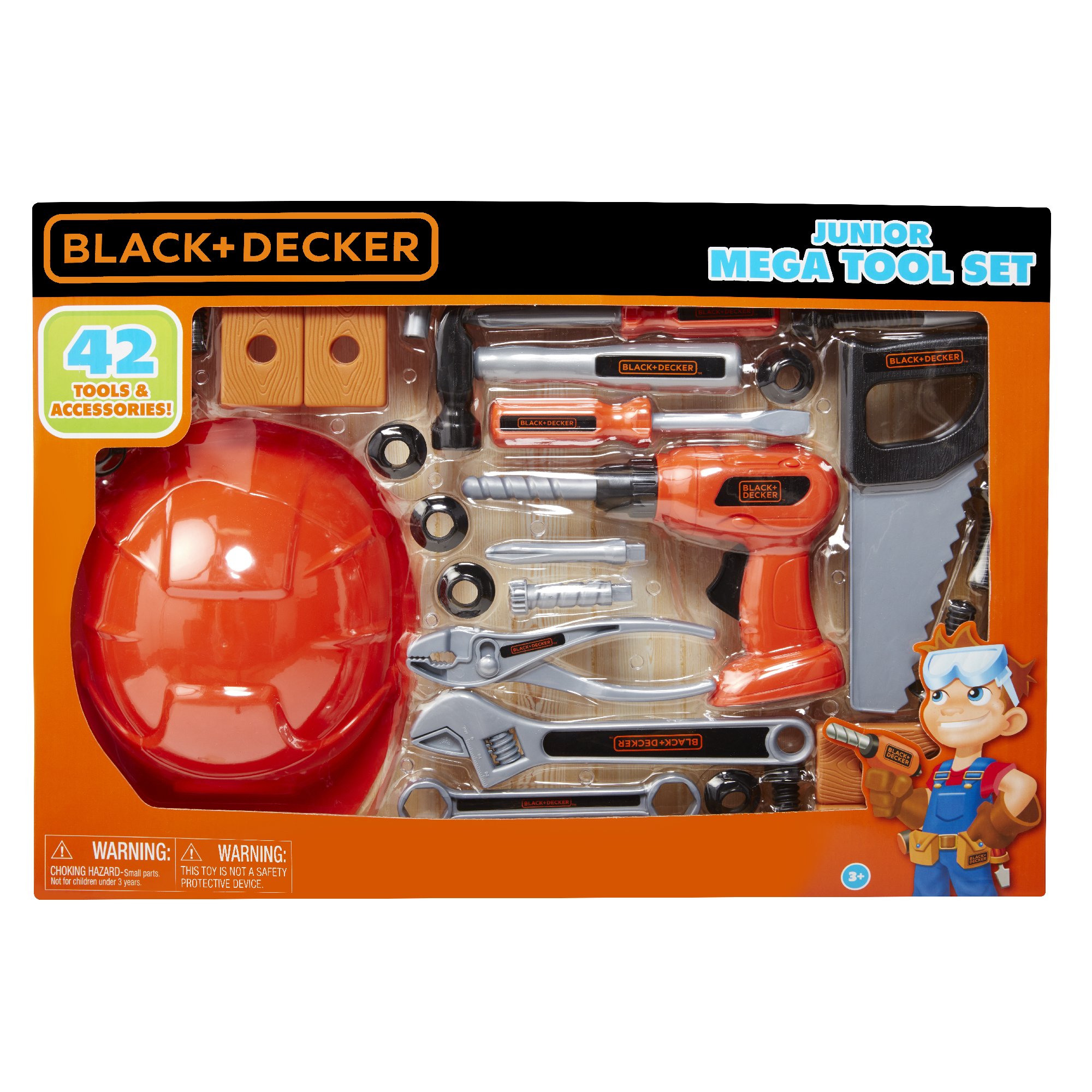 Black+Decker Junior Kids Tool Set - Mega Tool Set with 42Piece Tools & Accessories! Role Play Tools for Toddlers Boys & Girls Ages 3 Years Old & Above, Includes Helmet & Drill!