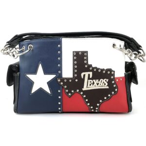 Justin West Texas Red White Blue Flag Patriotic Chain Shoulder Concealed Carry Handbag Purse Trifold Wallet (Purse with Wallet)