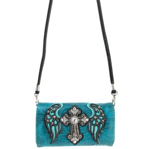 Justin West Western Laser Cut Wing Turquoise Cross Gleaming Messenger Handbag with CrossBody Strap (Red)