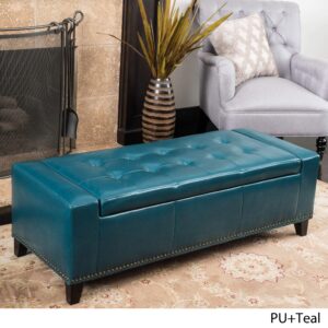 Christopher Knight Home Chelsea PU Storage Ottoman with Studs, Teal