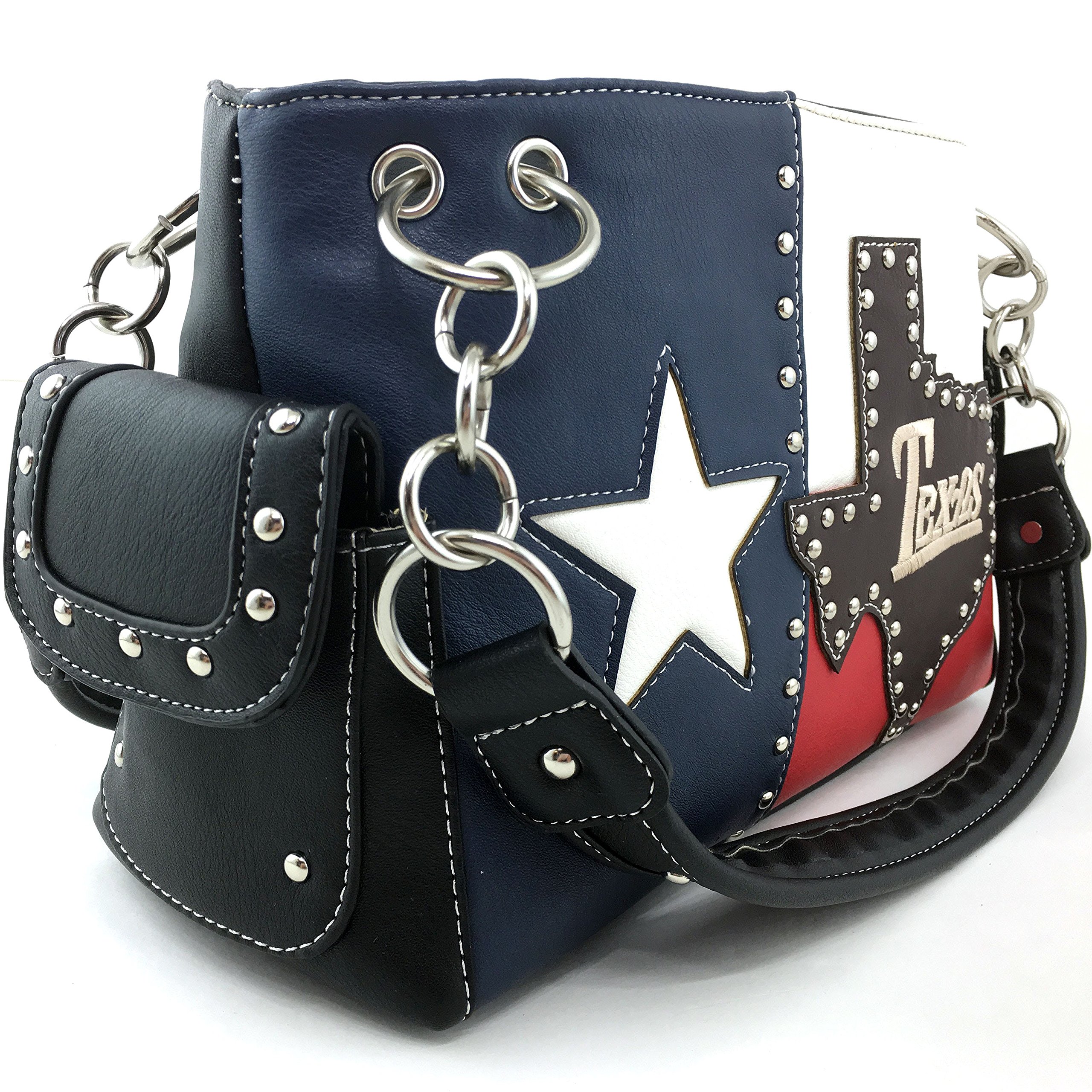 Justin West Texas Red White Blue Flag Patriotic Chain Shoulder Concealed Carry Handbag Purse Trifold Wallet (Purse with Wallet)