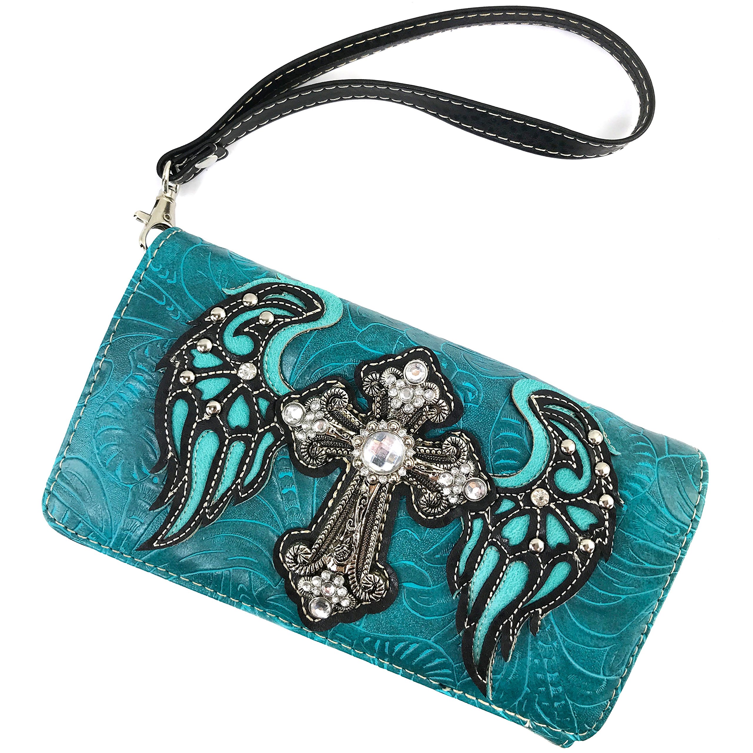 Justin West Western Laser Cut Wing Turquoise Cross Gleaming Messenger Handbag with CrossBody Strap (Red)