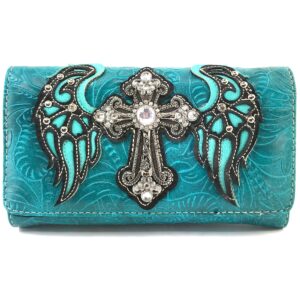 justin west western laser cut wing turquoise cross gleaming messenger handbag with crossbody strap (red)