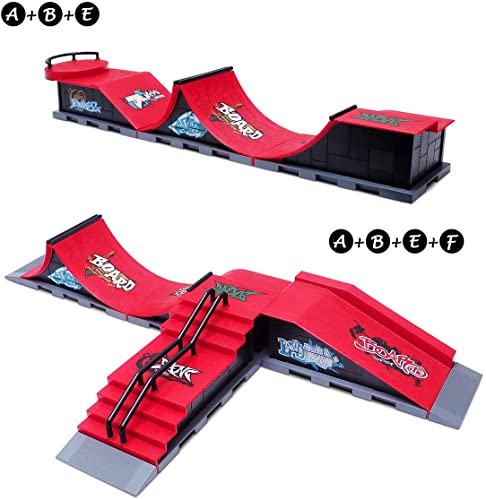 Mini Finger Toy Skateboard Park Ramp Kit, MOMSIV Fingerboard Half Pipe Ultimate Parks Training Props Accessories for Kids Adult (Style D)