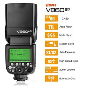 Godox V860II-C V860IIC Camera Flash Speedlite for Canon, 2.4G TTL Flash Speedlight GN60 1/8000s HSS, Rechargable Li-ion Battery, 650 Full Power Flashes, External Flash Compatible for Canon EOS Cameras