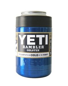 custom yeti coolers powder coated rambler colster beverage holder insulator - keep your 12 oz beer or soda, can or bottle, cold for hours (blue metallic)