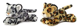 aurora bundle of 2 7.5" floppy beanbag wildcat stuffed animals - amazon jaguar & snow leopard