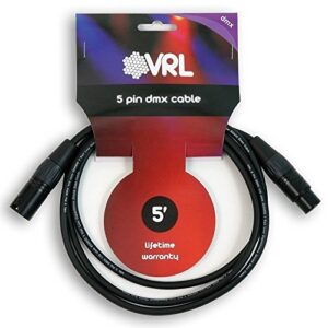 elite core vrl 5-pin dmx 5' pro-lighting shielded cables | led-data | low capacitance | vrldmx5p5