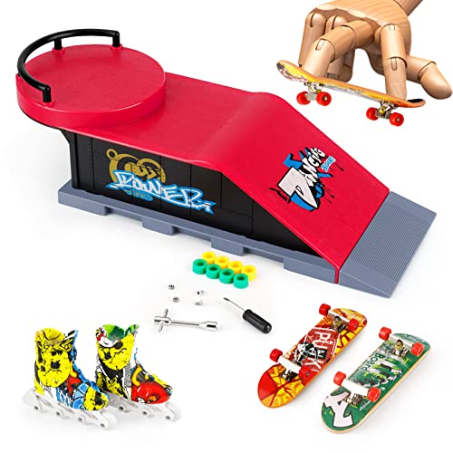 Mini Finger Toy Skateboard Park Ramp Kit, MOMSIV Fingerboard Half Pipe Ultimate Parks Training Props Accessories for Kids Adult (Style D)