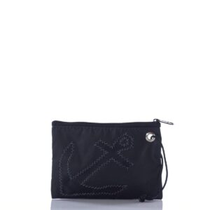 sea bags recycled sail cloth black-on-black anchor wristlet zip top wristlet clutch zippered wallet with strap