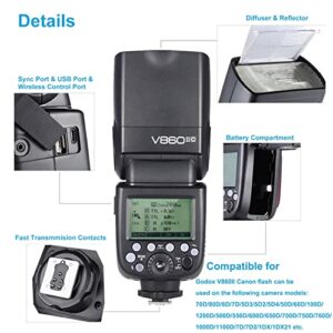 Godox V860II-C V860IIC Camera Flash Speedlite for Canon, 2.4G TTL Flash Speedlight GN60 1/8000s HSS, Rechargable Li-ion Battery, 650 Full Power Flashes, External Flash Compatible for Canon EOS Cameras