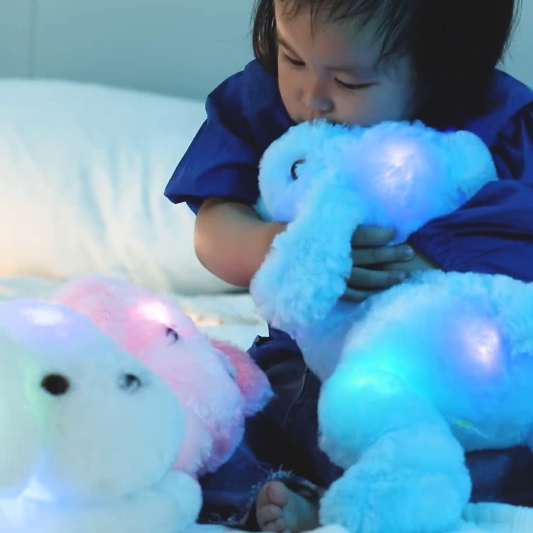 WEWILL 18'' Light up Puppy Stuffed Animal Creative Night Light Lovely LED Dog Glow Soft Plush Toy Gifts for Kids on Christmas Birthday Valentines Festivals, Blue