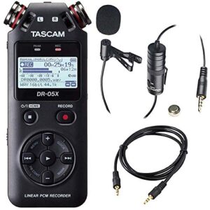 tascam dr-05x 2-input / 2-track portable stereo handheld digital audio recorder and usb audio interface (black) with deluxe accessory bundle