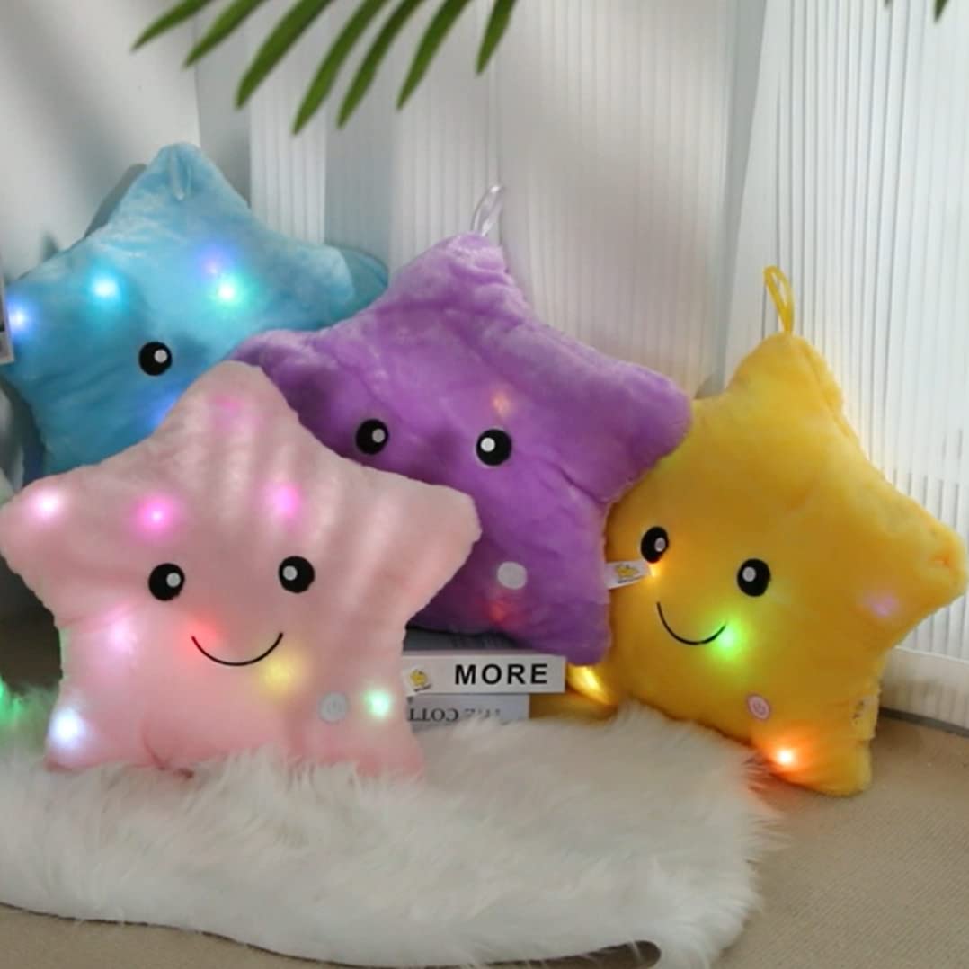 WEWILL 13'' Creative Twinkle Star Glowing LED Night Light Plush Pillows Stuffed Animals Toys Birthday Christmas Holiday Valentines Gifts for Toddlers Girls(Yellow)