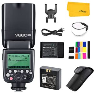 godox v860ii-n v860ii flash for nikon, 2.4g ttl gn60 1/8000s hss nikon speedlite, rechargable li-ion battery, 650 full power flashes, external flash compatible for nikon cameras