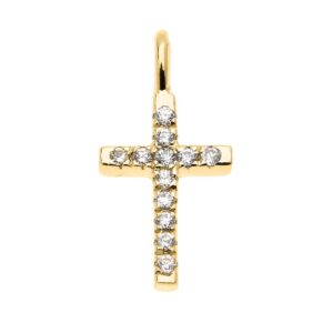 religious jewelry 14k yellow gold 1/20 cttw diamond accented dainty linear cross charm pendant (k-m color) - pendant only