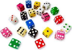 20 assorted dice 10 colors 16 mm - great for gaming casino night - brought to you by dls