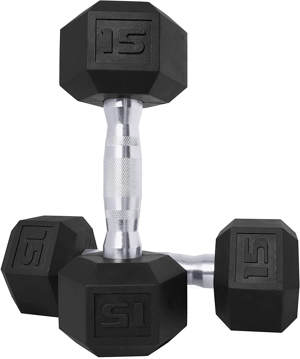 CAP Barbell Set of 2 Hex Rubber Dumbbell with Metal Handles, Pair of 2 Heavy Dumbbells Choose Weight (5lb, 8lb, 10lb, 15lb, 20 Lb, 25lb, 30lb, 35lb, 40lb, 50lb) (15lb x 2)