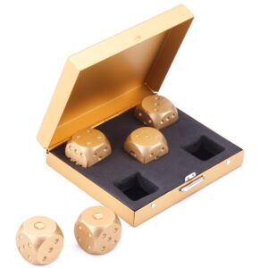 eoocvt 5 in 1 precision aluminum alloy solid metal dices poker party game toy portable dice man boyfriend gift (gold square)