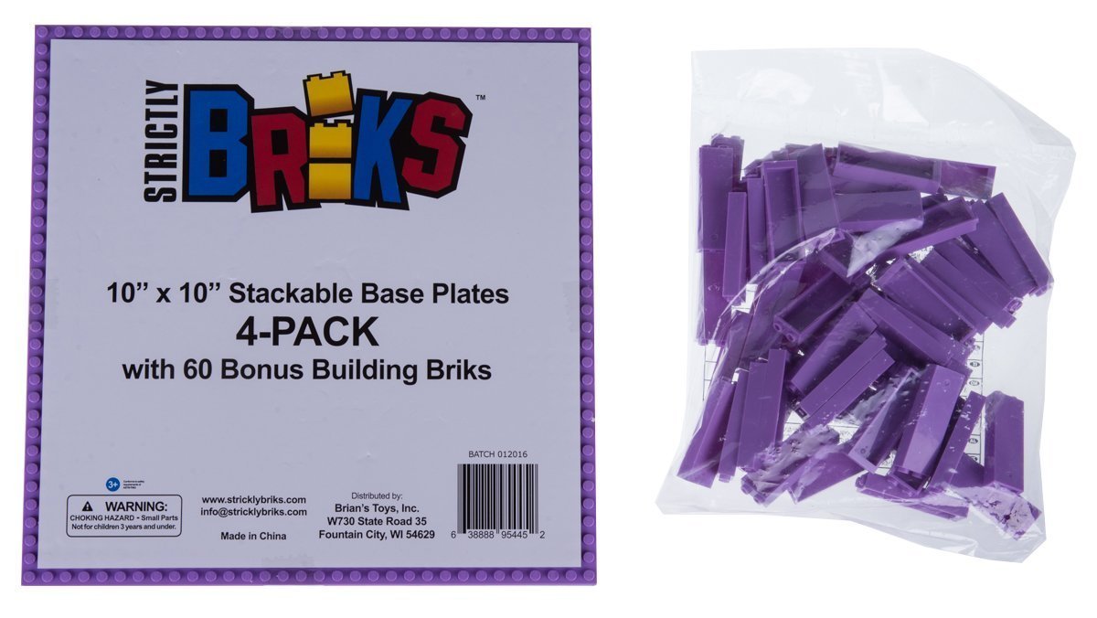 Strictly Briks Compatible with Lego 4 Pack Classic Stackable Baseplates 10x10 in, Building Bricks Plates with 32 x 32 Studs, Towers, Shelves, 4 Plates & 30 Stackers, Lavender