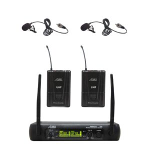 audio2000 6074bm uhf dual channels wireless system with two lavalier (lapel) microphones