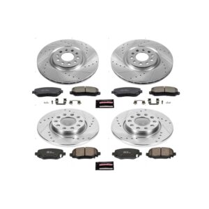 Power Stop K6539 Front and Rear Z23 Carbon Fiber Brake Pads with Drilled and Slotted Brake Rotors Kit For 2015 2016 2017 Chrysler 200 | 2014-2021 Jeep Cherokee Single Piston Caliper Models