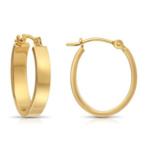 14k gold small oval flat hoop earrings, 0.7" diameter (yellow-gold)…