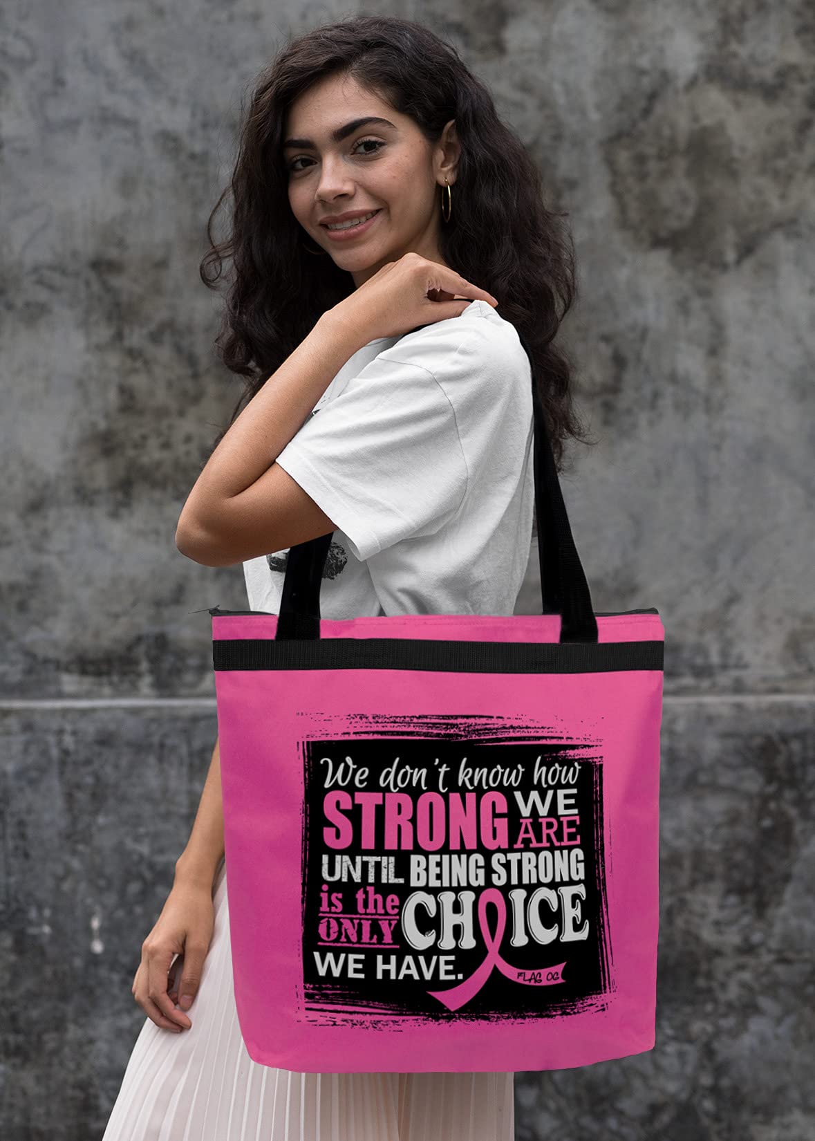 Fight Like a Girl How Strong We Are Darcey Tote Bag - Breast Cancer Survivor Gifts for Women - Pink Ribbon Awareness Accessories - Care Package Item for Chemo Patients - Pink