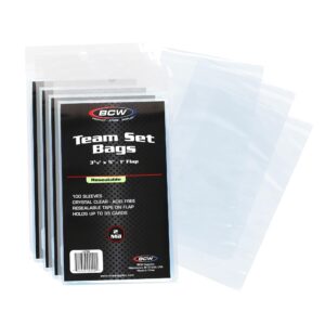 bcw resealable team set bags - 400 ct | archival quality polypropylene | holds 35 standard cards | toploader and magnetic holder compatible | acid-free sealing solution for trading card collections