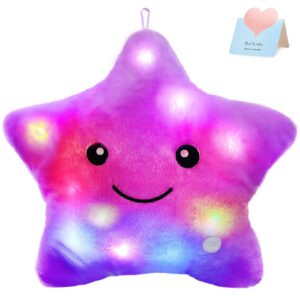 wewill 13'' creative twinkle star glowing led night light plush pillows stuffed animals toys birthday christmas holiday valentines gifts for toddlers girls(purple)