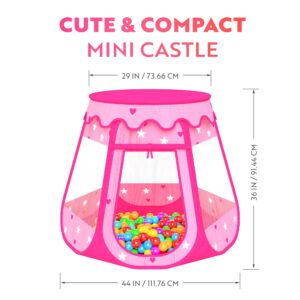 Playz Ball Pit Princess Castle Play Tent for Girls w/ 50 Balls Included - Pop Up Children Play Tent for Indoor & Outdoor Use - Playland Playhouse Tent w/ & Glow in The Dark Stars & Zipper Storage Case