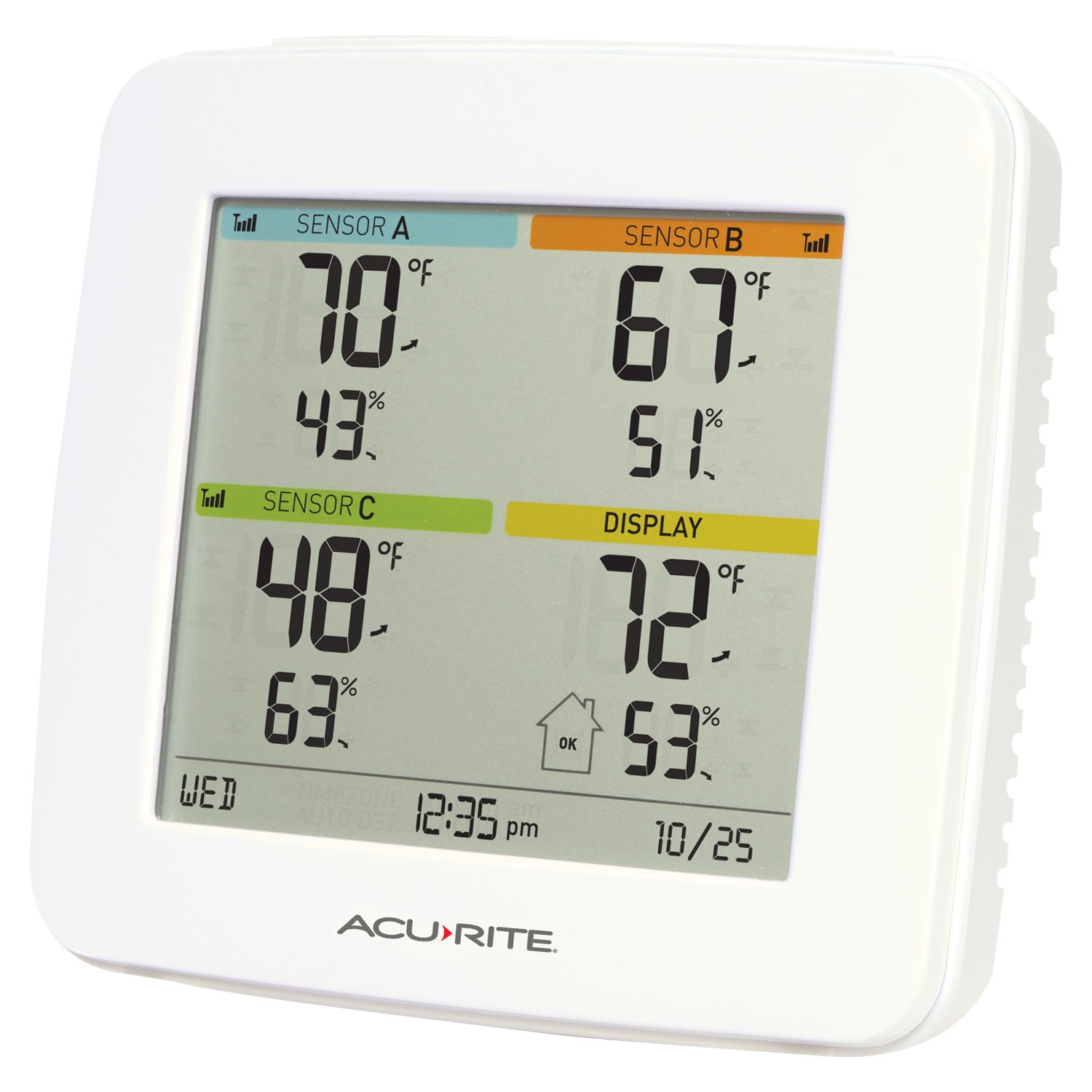 AcuRite 01094M Temperature & Humidity Station with 3 Indoor/Outdoor Sensors, White