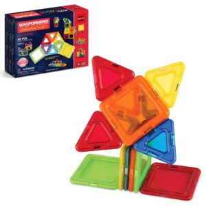 magformers window plus 40 pieces rainbow colors, educational magnetic geometric shapes tiles building stem toy set ages 3+