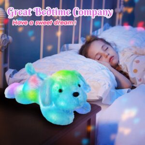 WEWILL 18'' Light up Puppy Stuffed Animal Creative Night Light Lovely LED Dog Glow Soft Plush Toy Gifts for Kids on Christmas Birthday Valentines Festivals, Blue