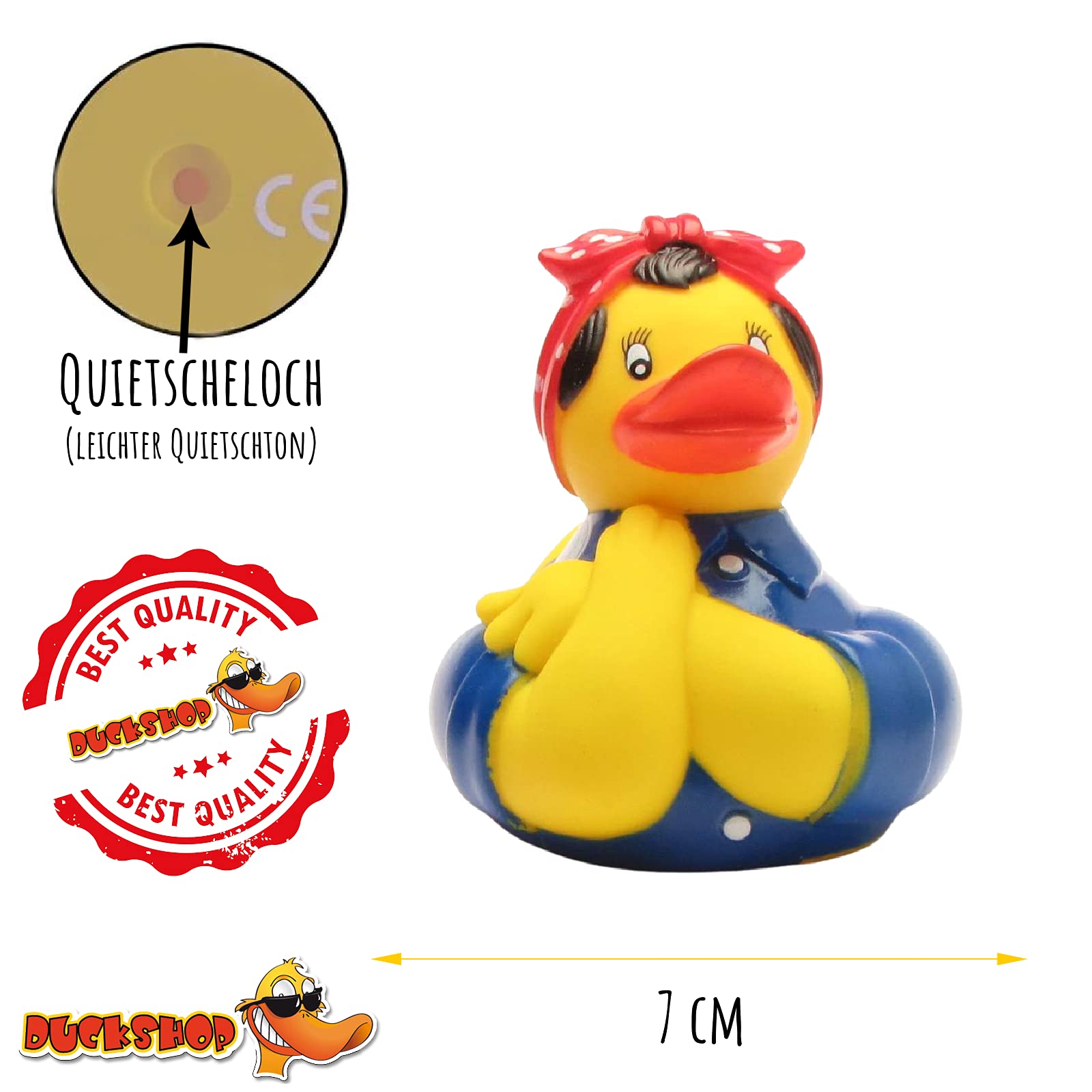 Rubber Duck - Rosie The Riveter | Bath Duck | L: 11 cm