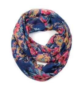 scarfand's romantic rose prints & floral patterns lightweight infinity fashion scarves wraps (bouquet rose navy)