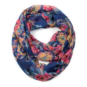 Scarfand's Romantic Rose Prints & Floral Patterns Lightweight Infinity Fashion Scarves Wraps (Bouquet Rose Navy)