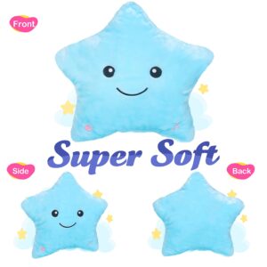 WEWILL 13'' Creative Twinkle Star Light up Night LED Plush Pillows Stuffed Animal Toys Birthday Valentines for Toddlers Girls(Blue)