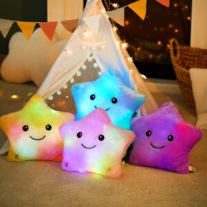 WEWILL 13'' Creative Twinkle Star Glowing LED Night Light Plush Pillows Stuffed Animals Toys Birthday Christmas Holiday Valentines Gifts for Toddlers Girls(Purple)