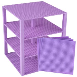 strictly briks compatible with lego 4 pack classic stackable baseplates 10x10 in, building bricks plates with 32 x 32 studs, towers, shelves, 4 plates & 30 stackers, lavender