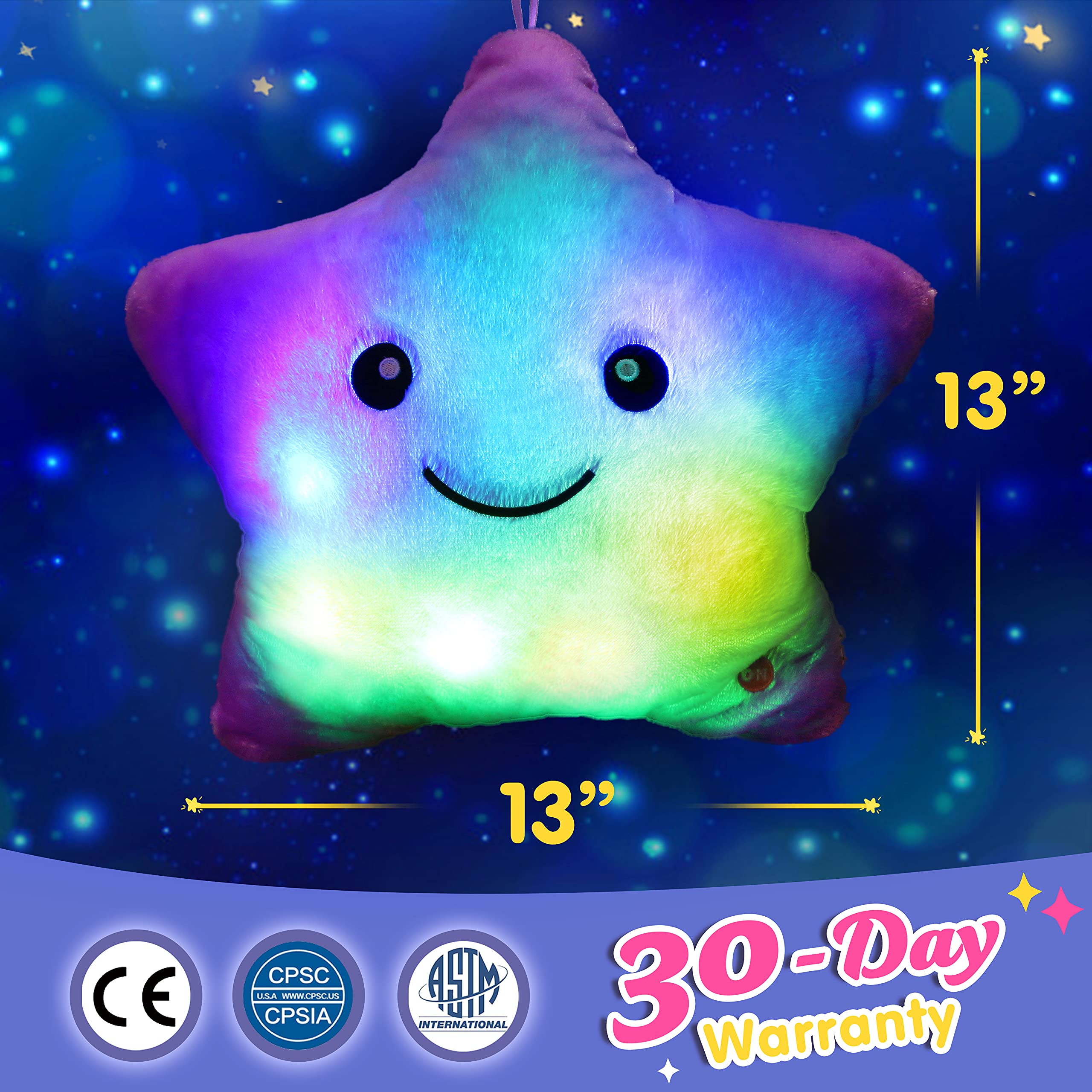 WEWILL 13'' Creative Twinkle Star Glowing LED Night Light Plush Pillows Stuffed Animals Toys Birthday Christmas Holiday Valentines Gifts for Toddlers Girls(Purple)