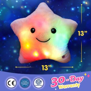 WEWILL 13'' Creative Twinkle Star Glowing LED Night Light Plush Pillows Stuffed Animals Toys Birthday Christmas Holiday Valentines Gifts for Toddlers Girls(Pink)