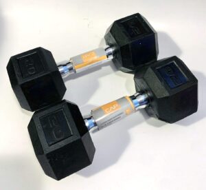 cap barbell hex rubber dumbbell with metal handles, heavy dumbbells choose weight (5lb, 8lb, 10lb, 12lb, 15lb, 20 lb, 25lb, 30lb, 35lb, 40lb, 45lb, 50lb, 55lb, 105lb, 110lb, 115lb) (20lb x 2)